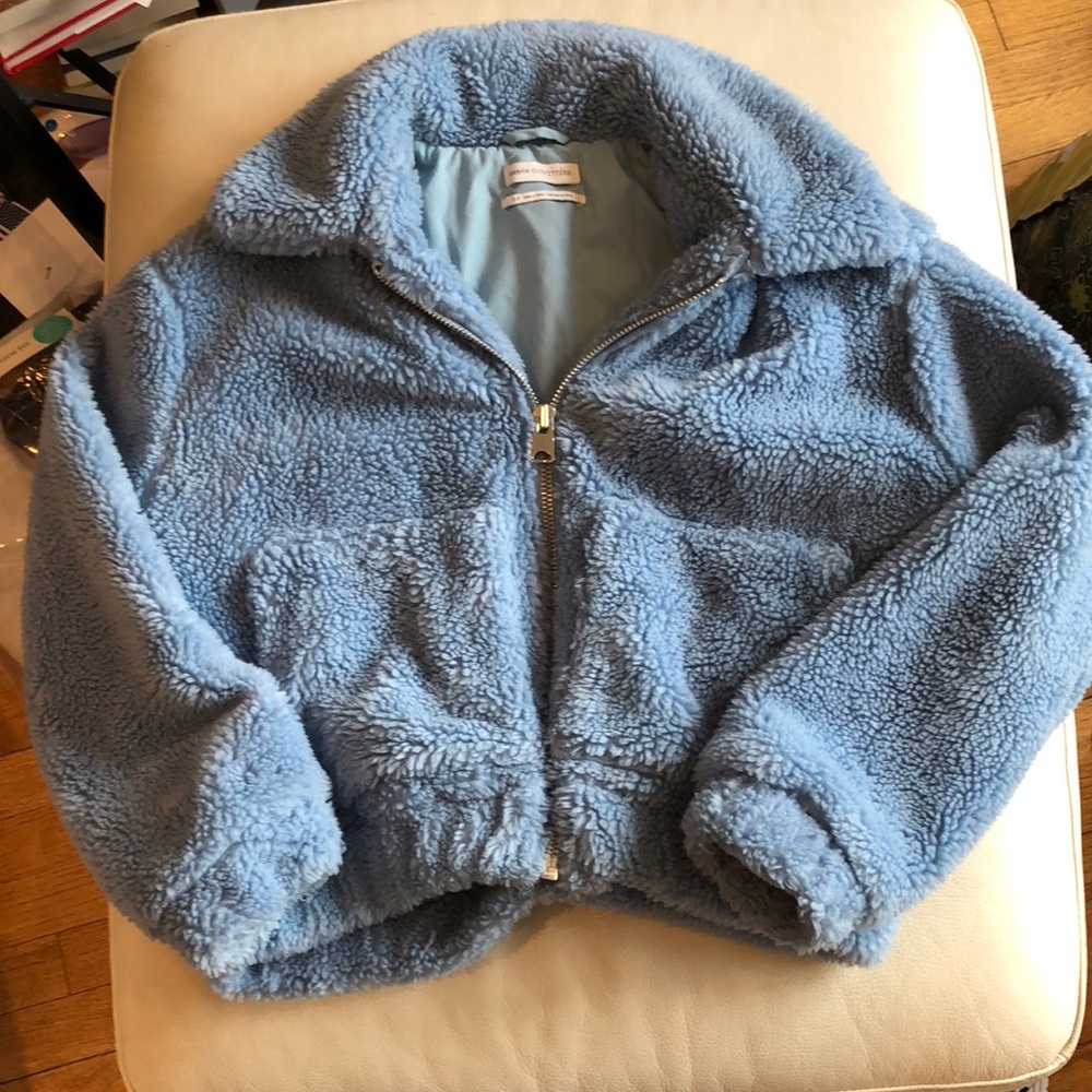 Urban Outfitters Light Blue Fuzzy Fleece Jacket - Gem